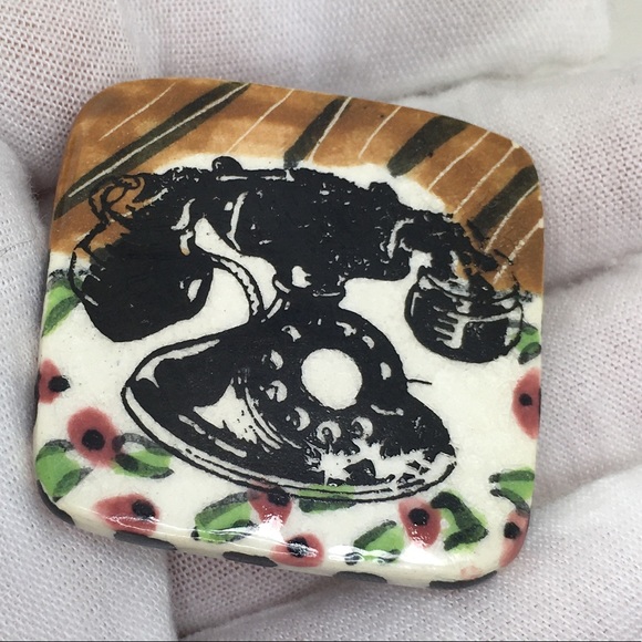 Vintage | Jewelry | Handmade Ceramic Telephone Brooch | Poshmark